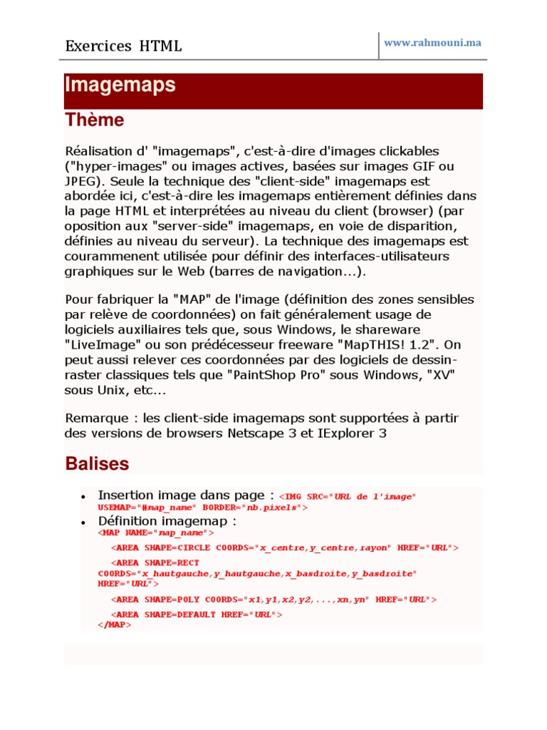 9 - Exercices HTML Imagemaps Images Cliquables | PDF