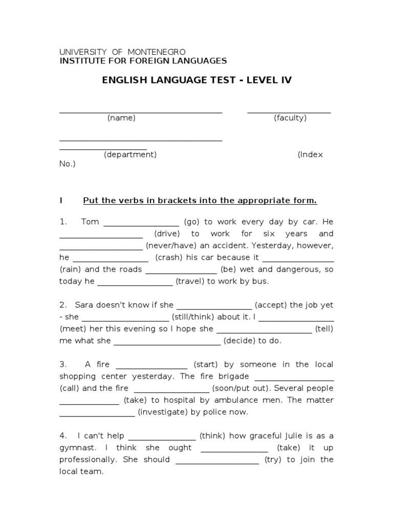 Tests of English | PDF | Adjective | Verb