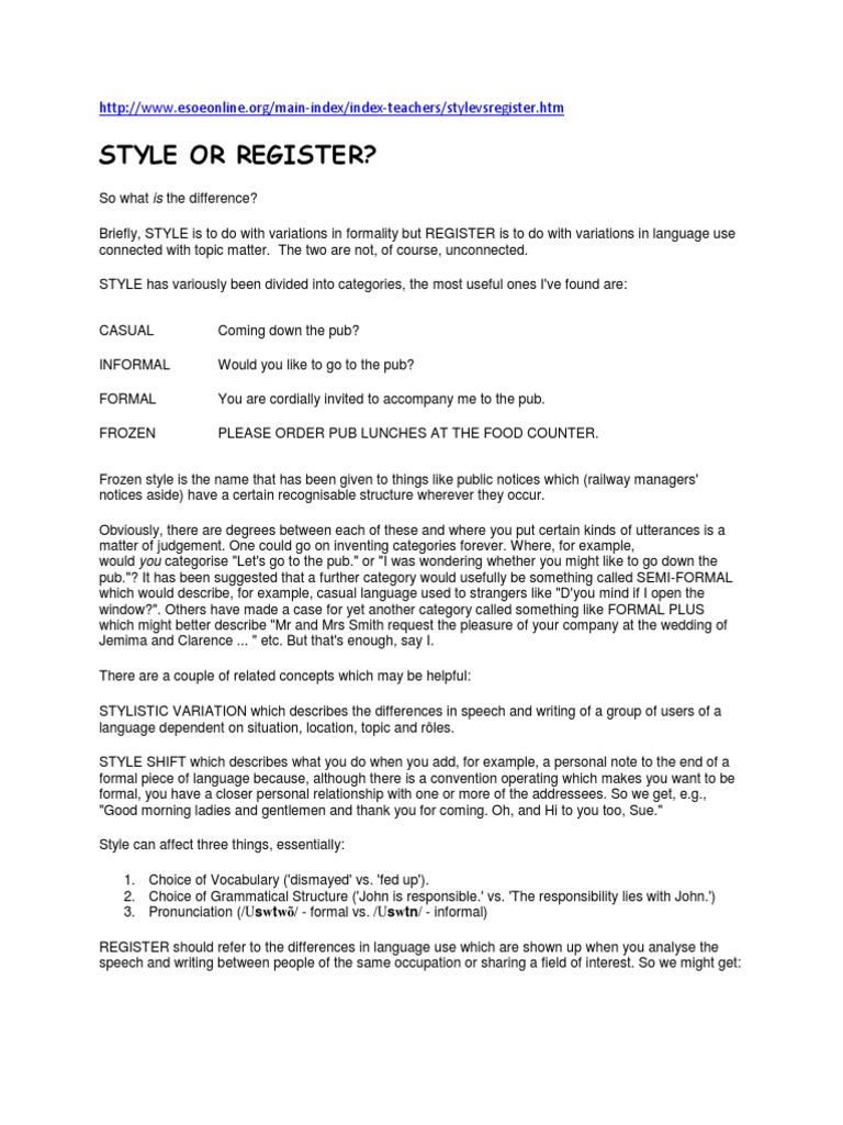 Style and Register | PDF | Human Communication | Languages