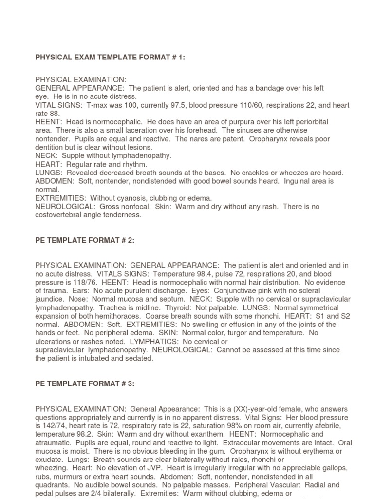 Physical Exam Template Format | PDF | Heart | Respiratory System