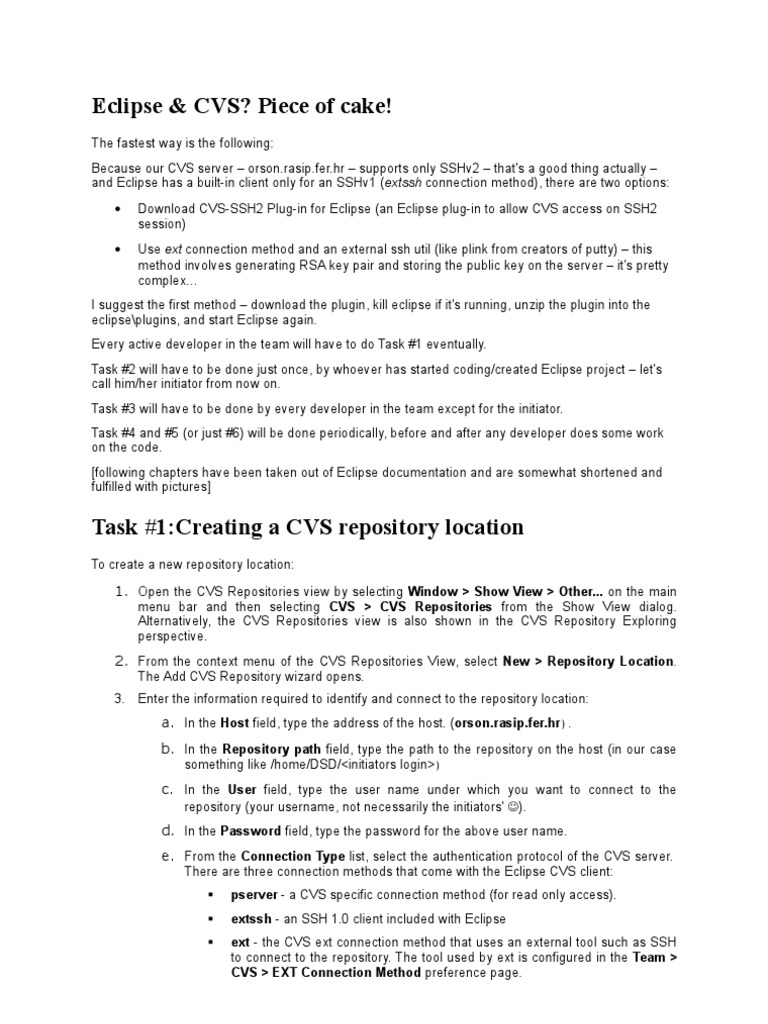 Eclipse & CVS? Piece of Cake! | PDF | Secure Shell | Port (Computer Networking)