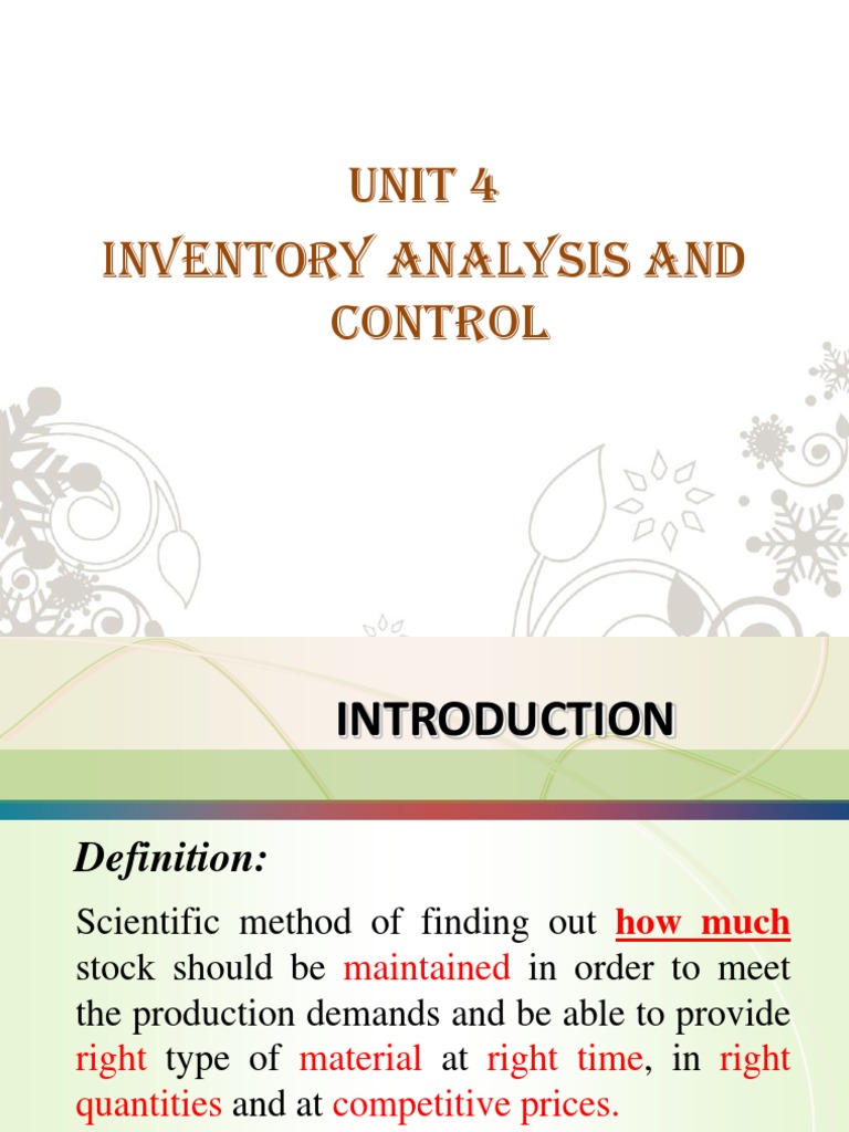 Inventory Control and Analysis Techniques | PDF | Inventory ...