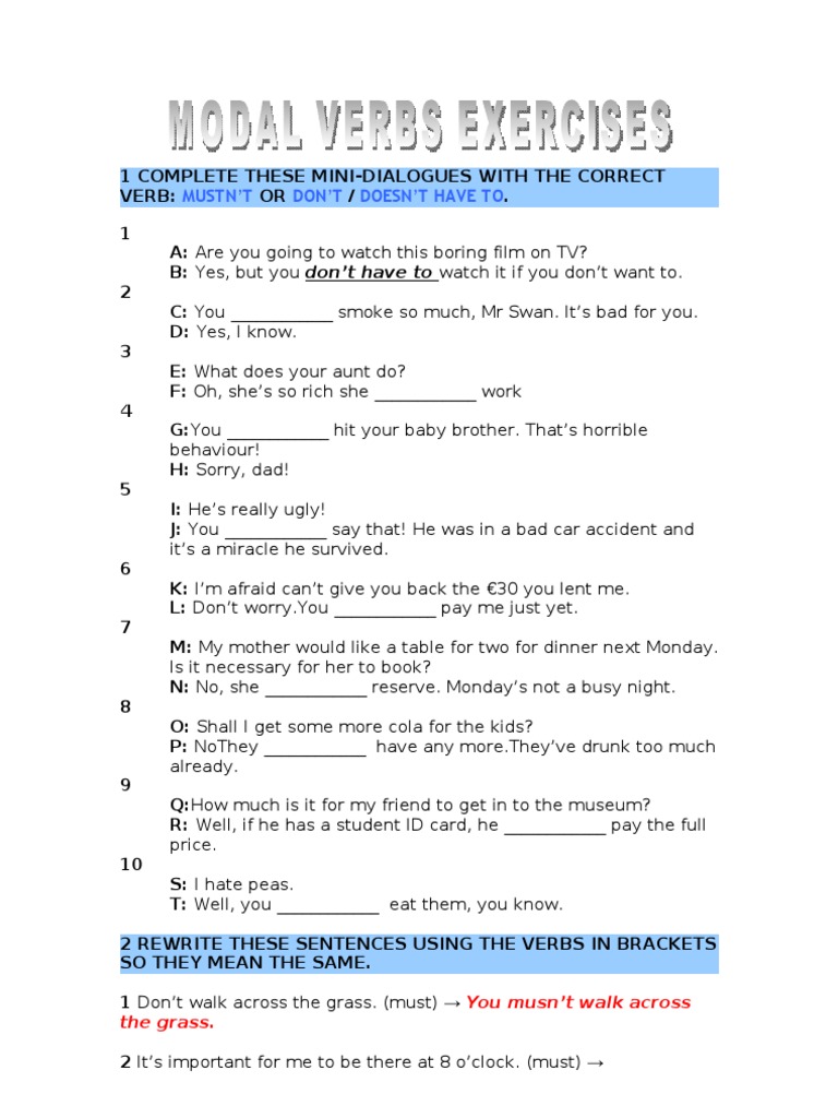 Modal Verbs Exercises | PDF