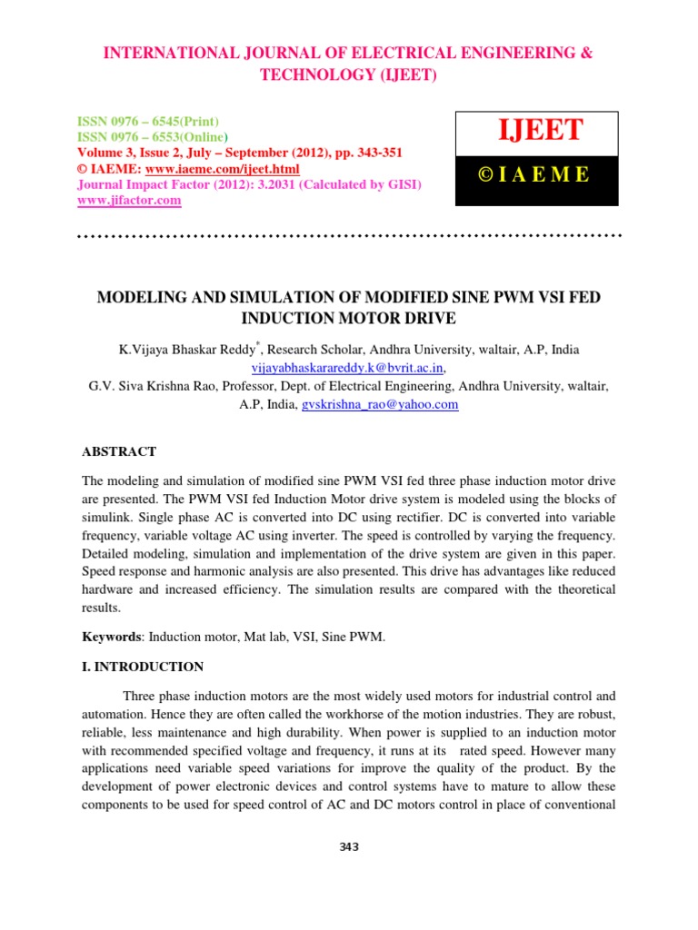 Modeling and Simulation of Modified Sine PWM Vsi Fed Induction Motor ...