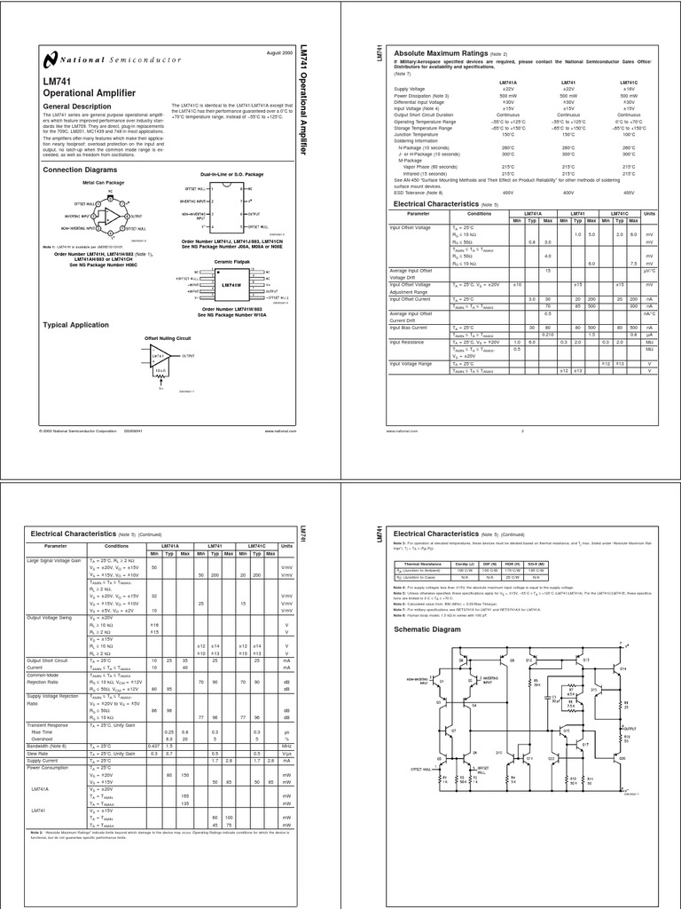 Data Sheet LM741 | Download Free PDF | Operational Amplifier | Amplifier