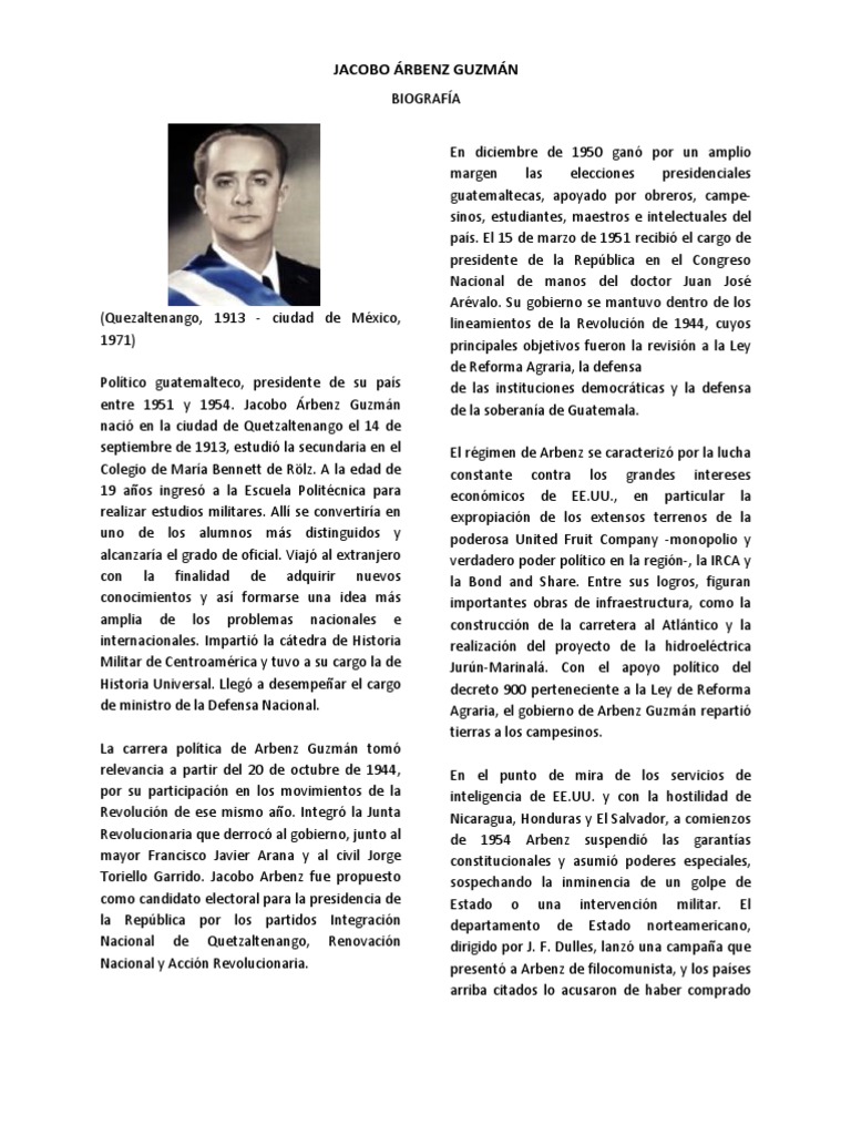 Biografía y legado de Jacobo Árbenz | PDF | Guatemala | Formas de gobierno