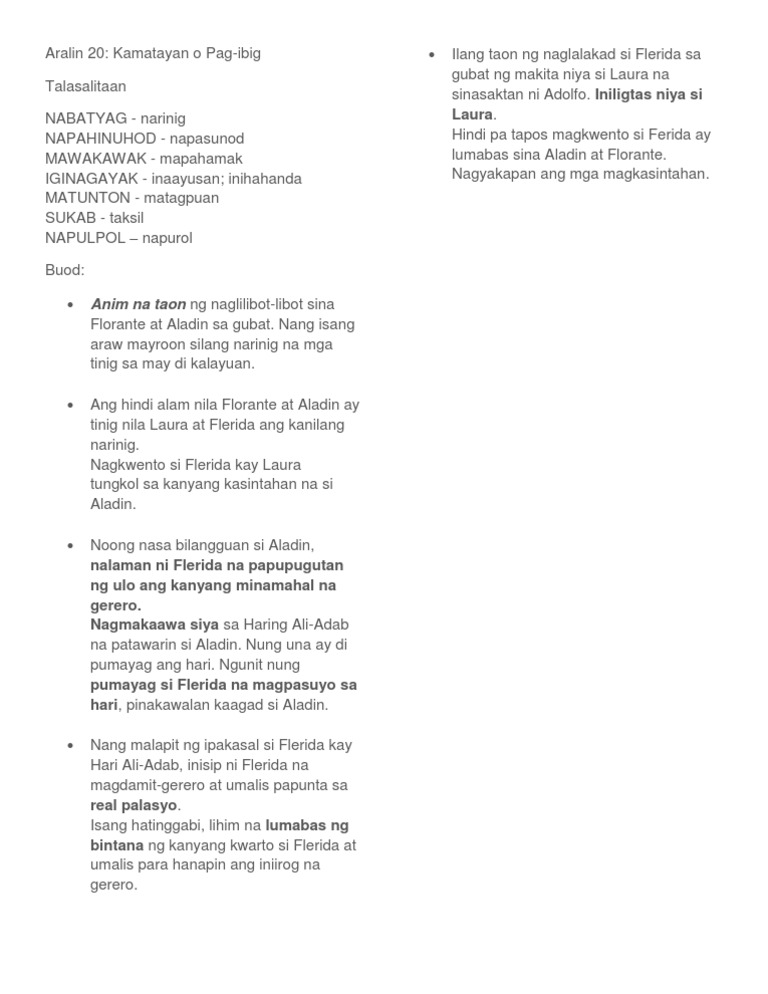 Florante at Laura - Aralin 20 | PDF