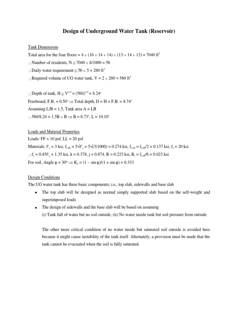 Underground Water Tank Design Guide | PDF | Mechanical Engineering ...