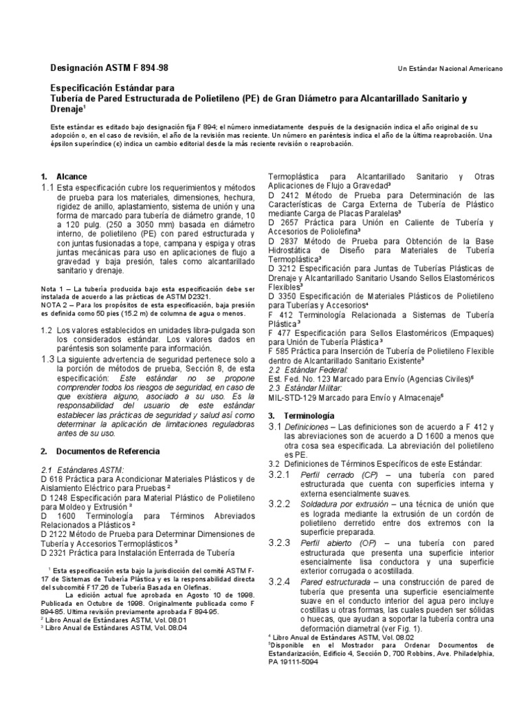 ASTM F894 Spanish | PDF | Tubería (transporte de fluidos) | Extrusión