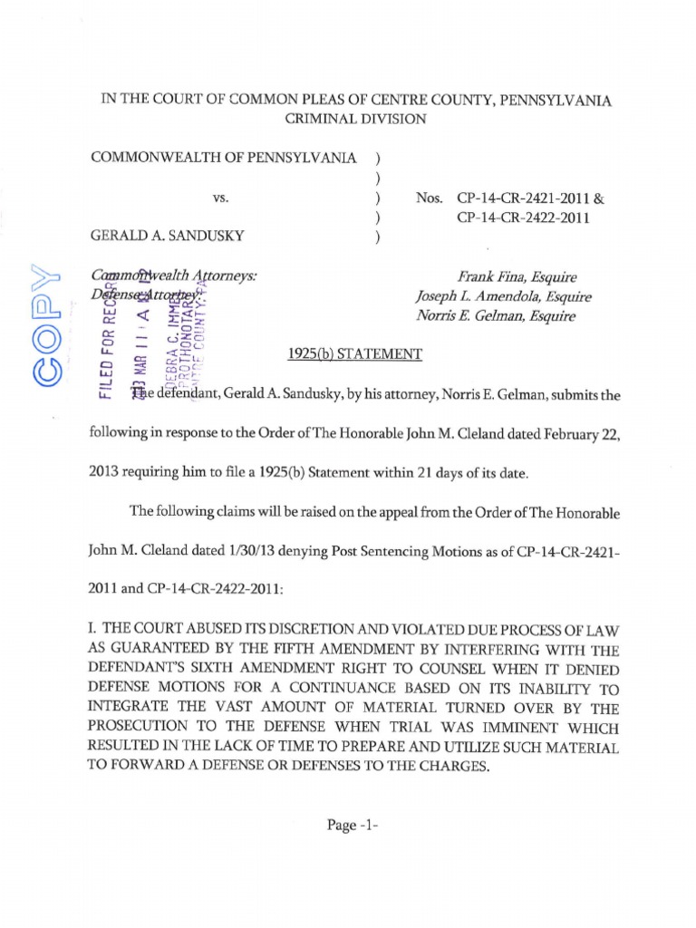 Sandusky 1925b Statement | PDF