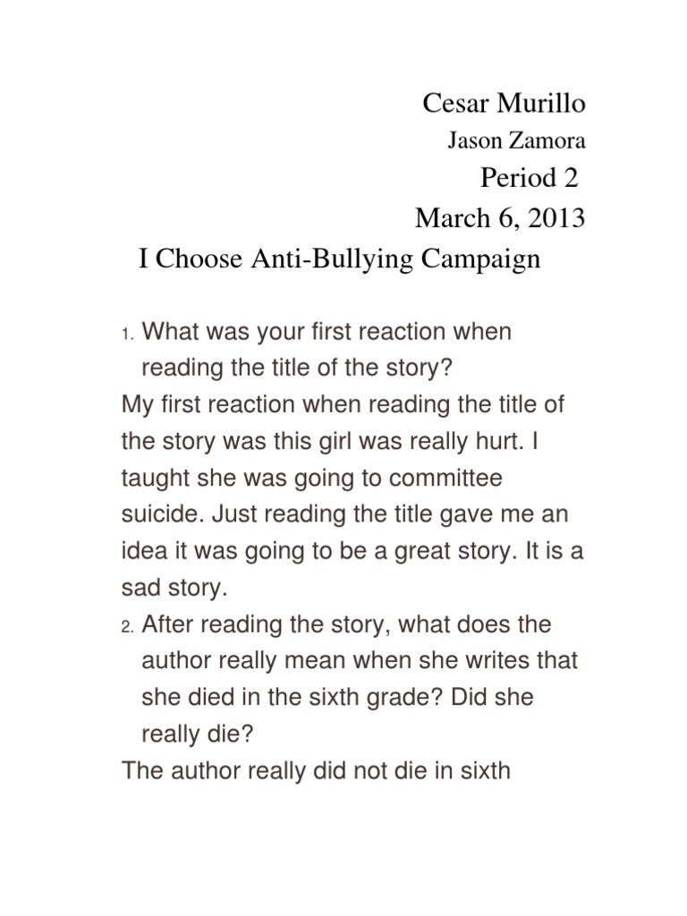 Anti-Bullying Campaign Reflection | PDF