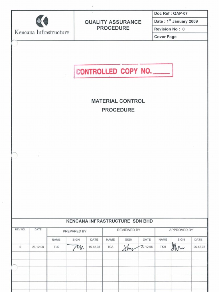 QAP-07 Material Control Procedure.pdf | Pipe (Fluid Conveyance) | Valve