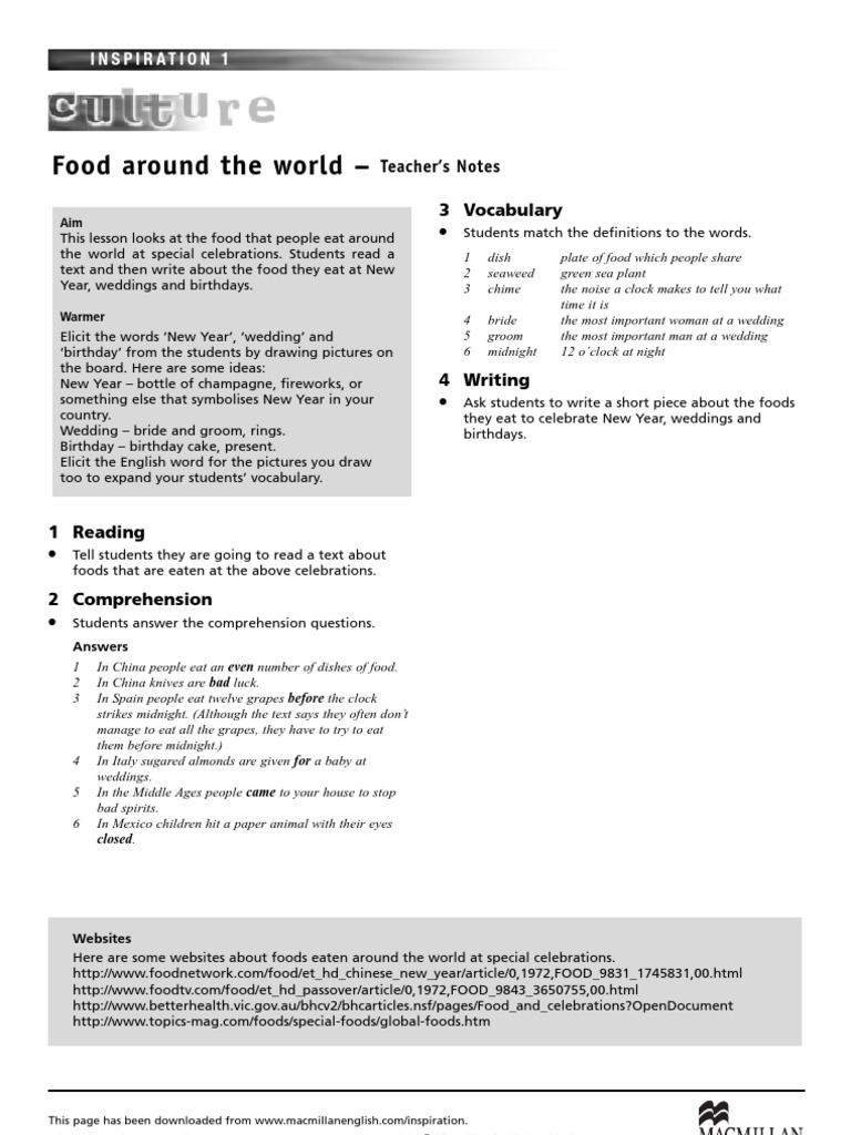 ESL: Culture - Food Around The World - Key - Macmillan | PDF