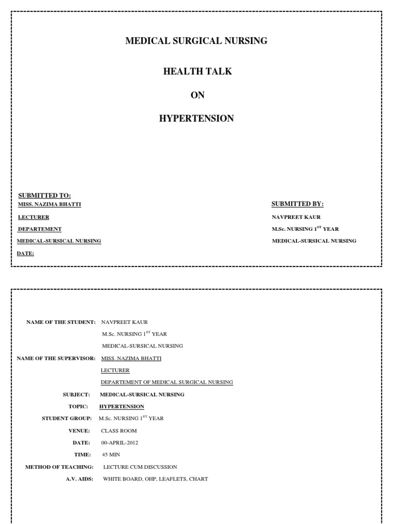 Health Talk HTN | PDF | Hypertension | Dash Diet