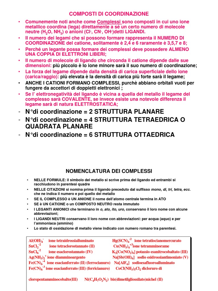 Composti Di Coordinazione | PDF