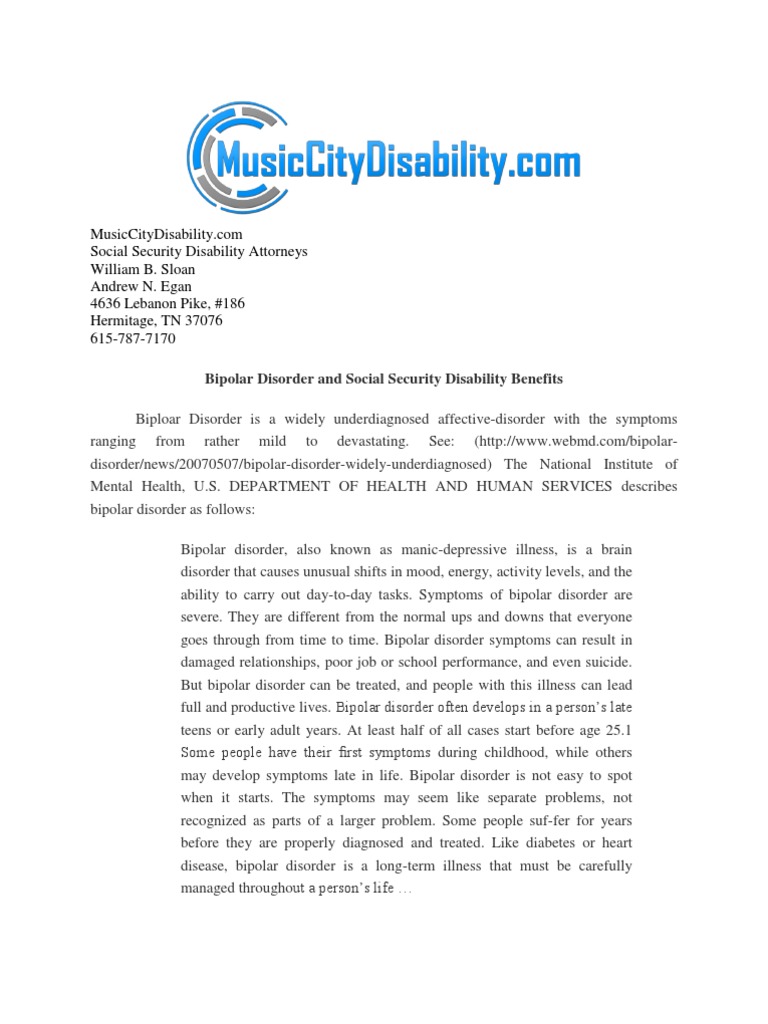 Bipolar Disorder and Social Security Disability Benefits | PDF ...