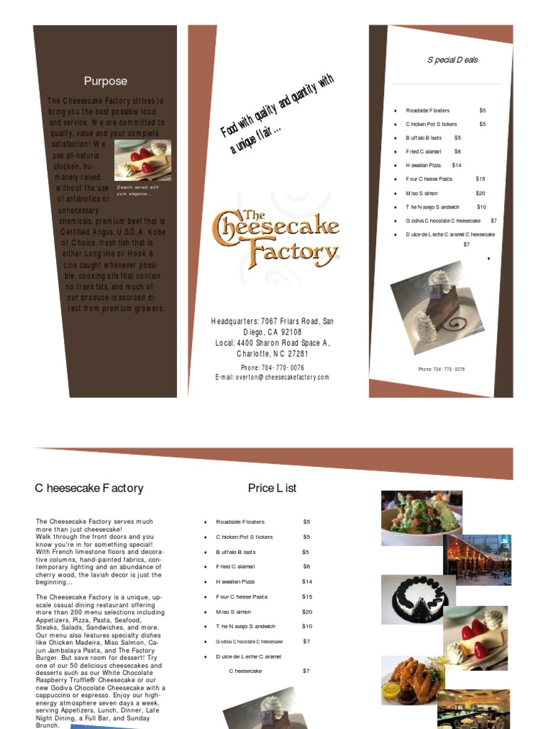 Cheesecake Factory 1 | PDF | Lunch | Western Cuisine