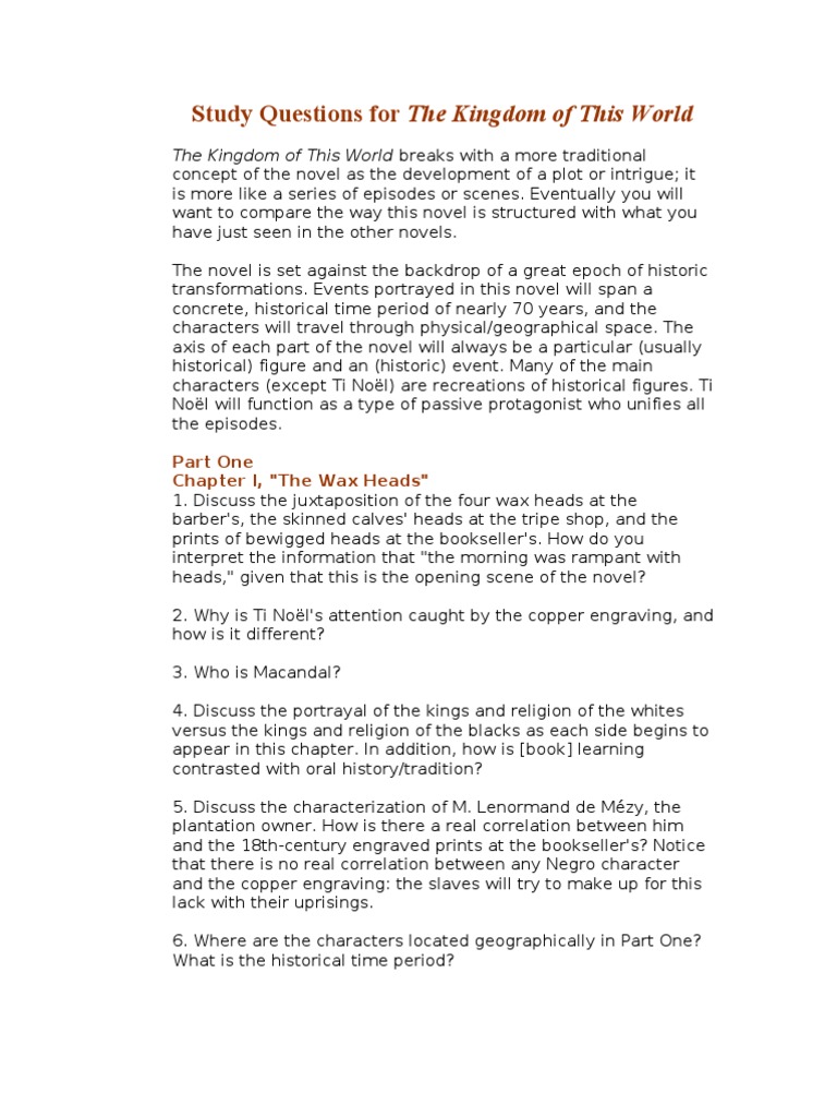 Study Questions For The Kingdom of This World 1 | PDF | Religion And Belief