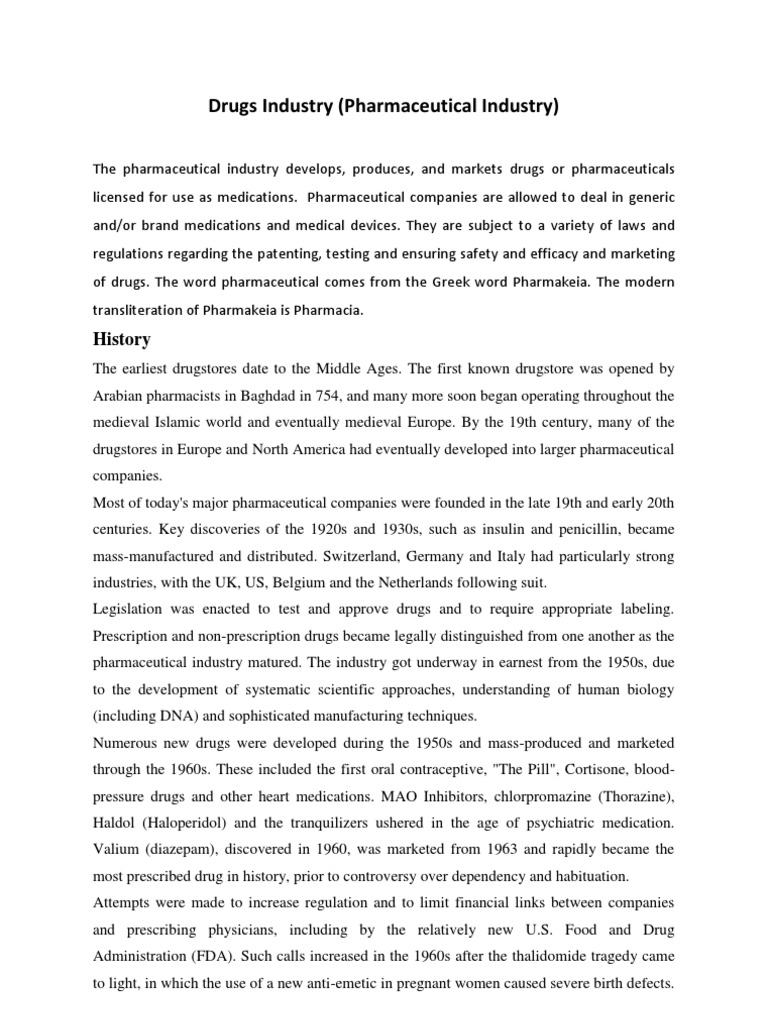 Drugs Industry (Pharmaceutical Industry) : History | PDF ...