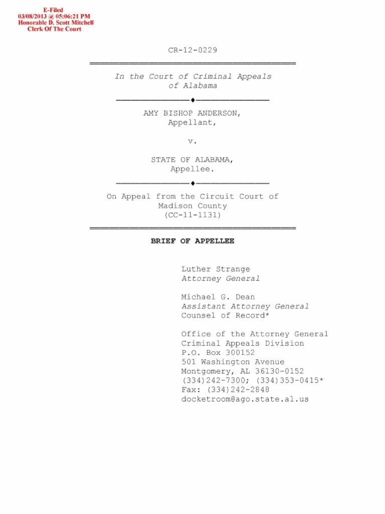 Alabama Response To Amy Bishop Appeal | Download Free PDF | Plea | Appeal