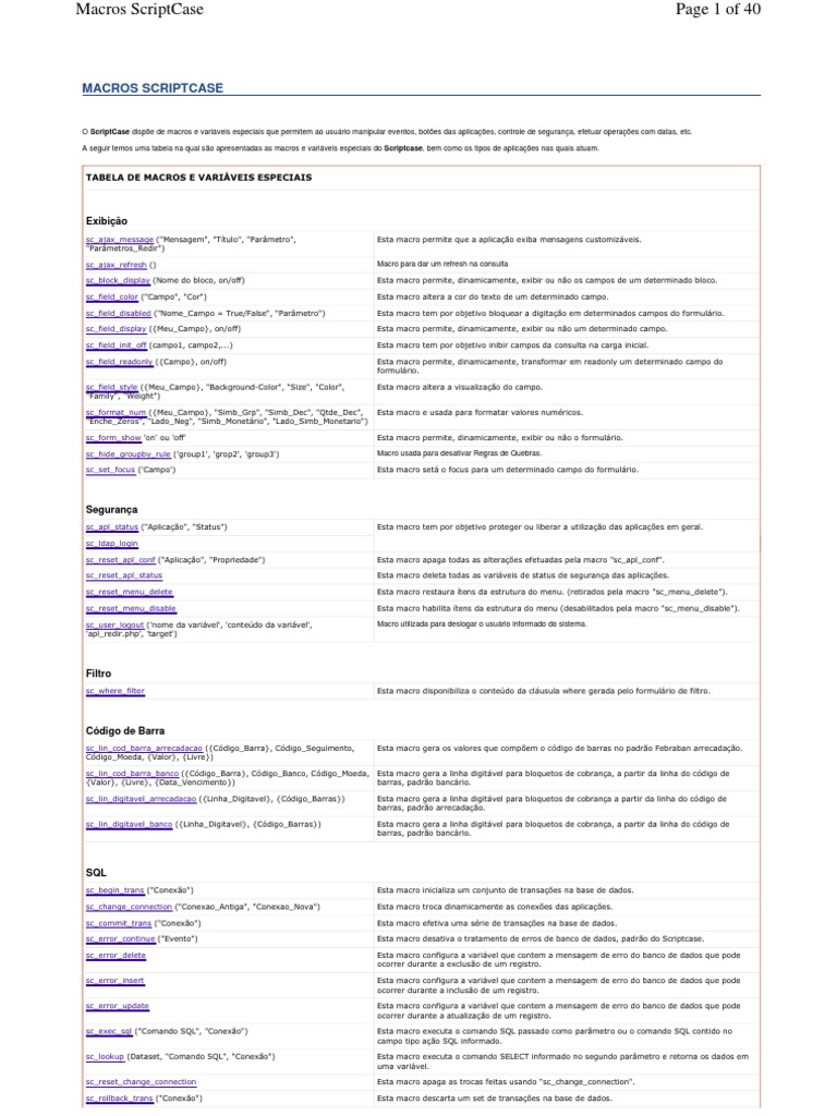 Macros E Variáveis No Scriptcase Pdf Macro Ciência Da Computação