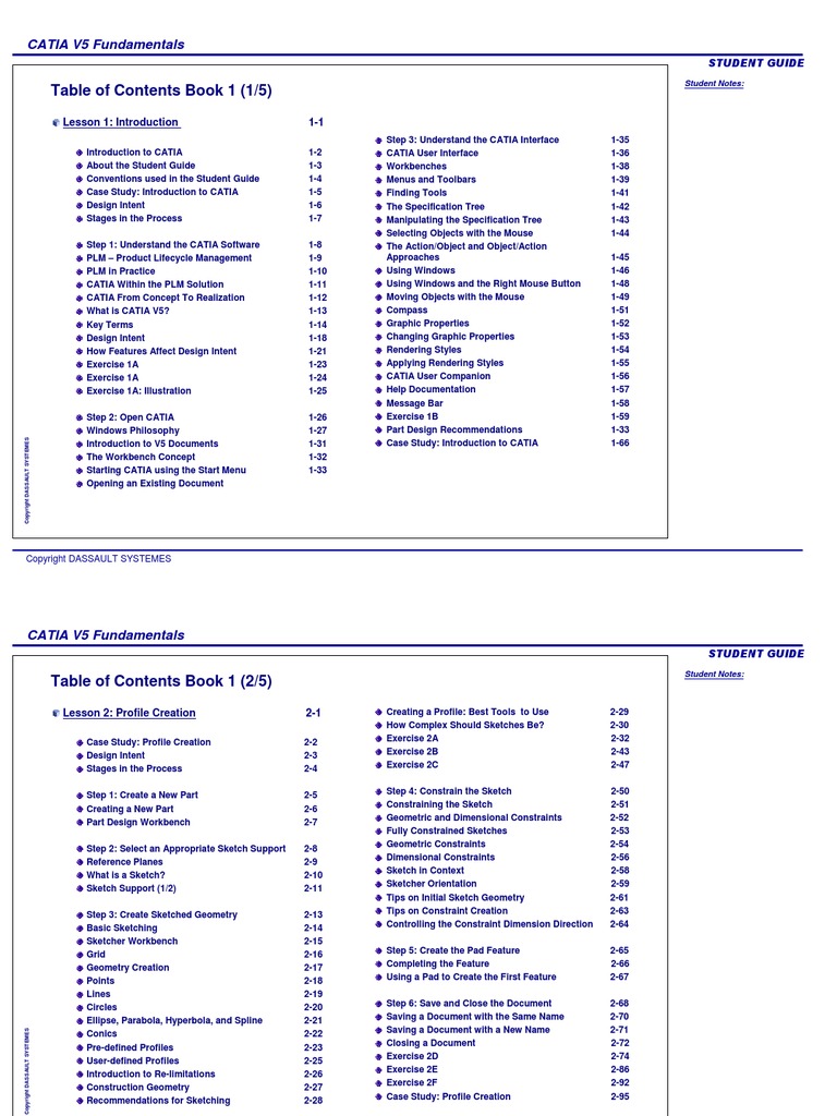 Table of Contents Book 1 (1/5) : CATIA V5 Fundamentals | PDF | Product ...