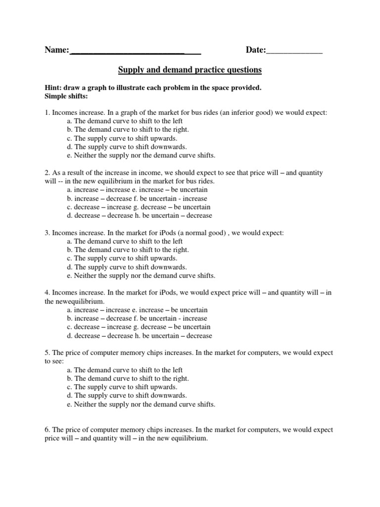 Supply-Demand Practice Questions | PDF | Supply And Demand | Demand Curve