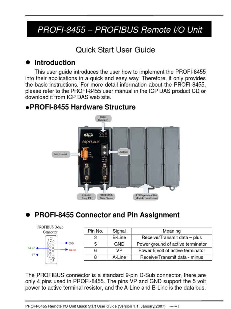 PROFI-8455 - PROFIBUS Remote I/O Unit: Quick Start User Guide | PDF | Input/Output ...