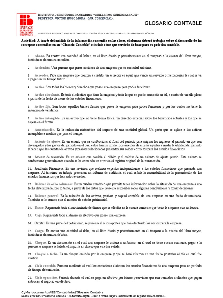 Glosario_Contable | Contabilidad | Auditoría financiera