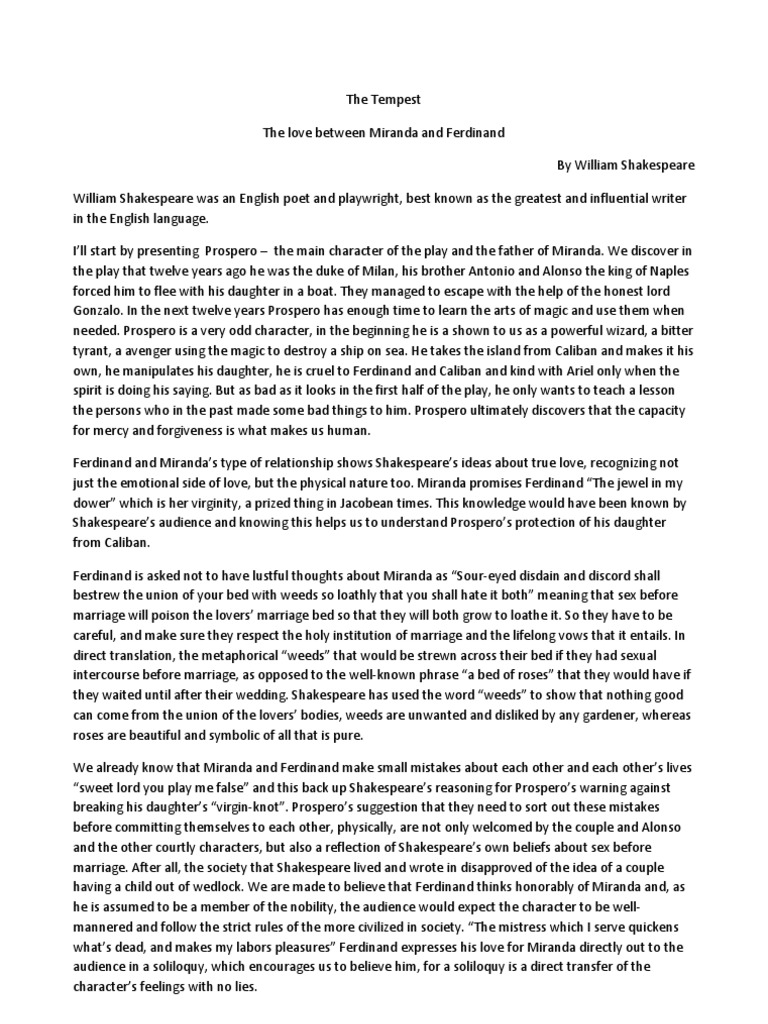 The Tempest Miranda and Ferdinand | PDF | The Tempest | Intimate ...