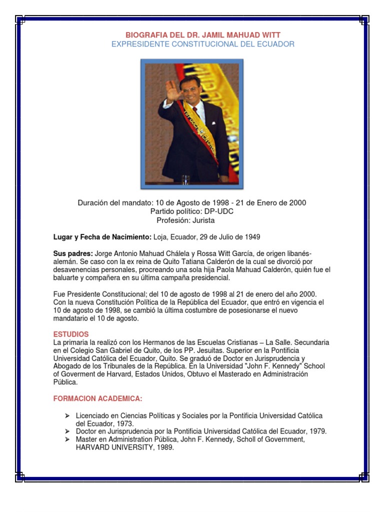 Biografía de Jamil Mahuad Witt | PDF | Ecuador | Gobierno