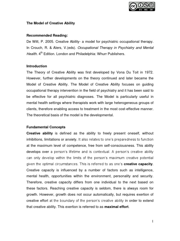 The Model of Creative Ability PDF | PDF | Occupational Therapy | Motivation