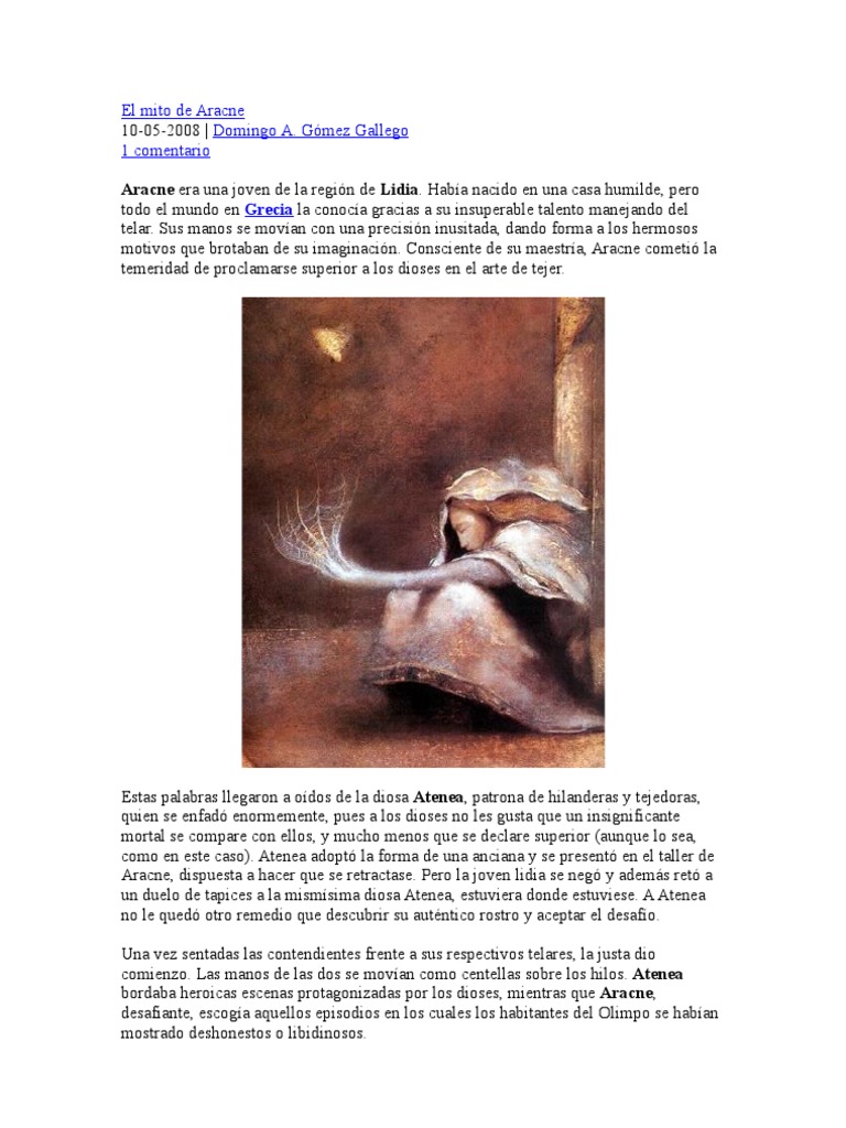 El Mito de Aracne | PDF | Atenea
