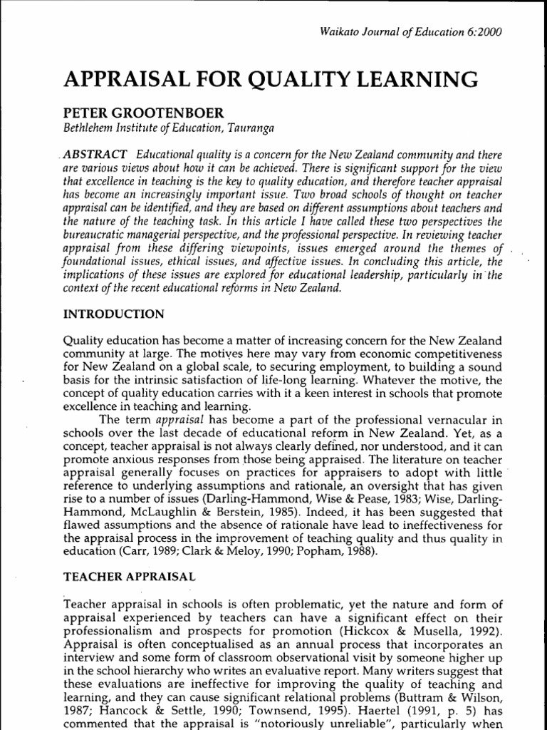 Appraisal For Quality Learning | PDF | Reflective Practice | Teachers