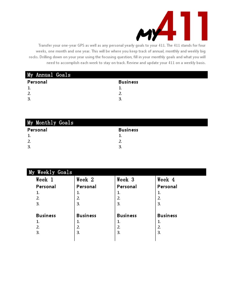 411 Goal Tracking Template | PDF | Career & Growth