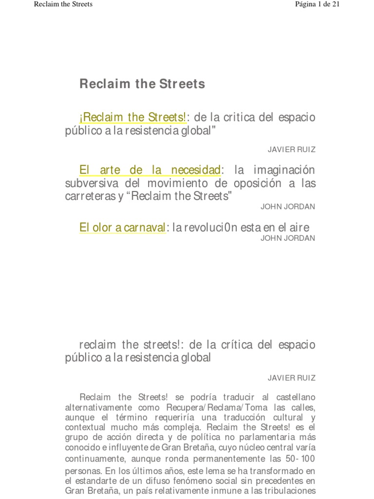 Reclaim the Streets: Resistencia Urbana | PDF | Londres | Capitalismo