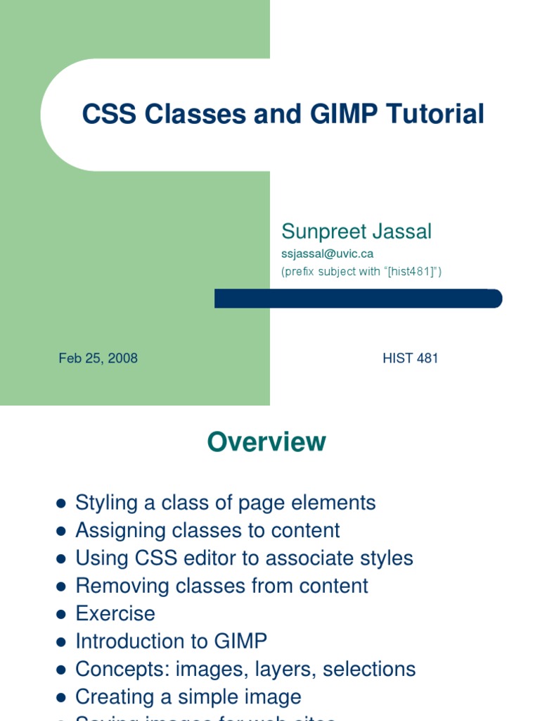 CSS Classes and GIMP Tutorial: Sunpreet Jassal | PDF | Cascading Style ...