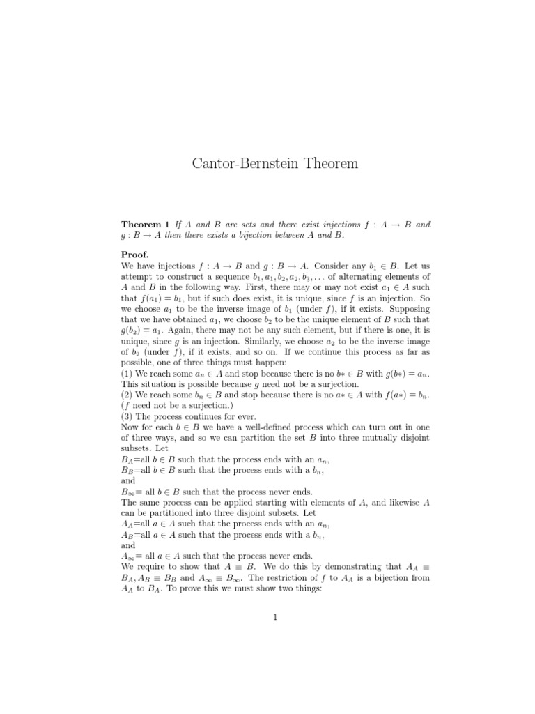 The Cantor-Bernstein Theorem: Proving the Equivalence of Sets Through ...