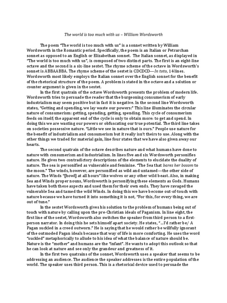 Wordsworth's The World Is Too Much With Us | PDF | Stanzaic Form | Poetry
