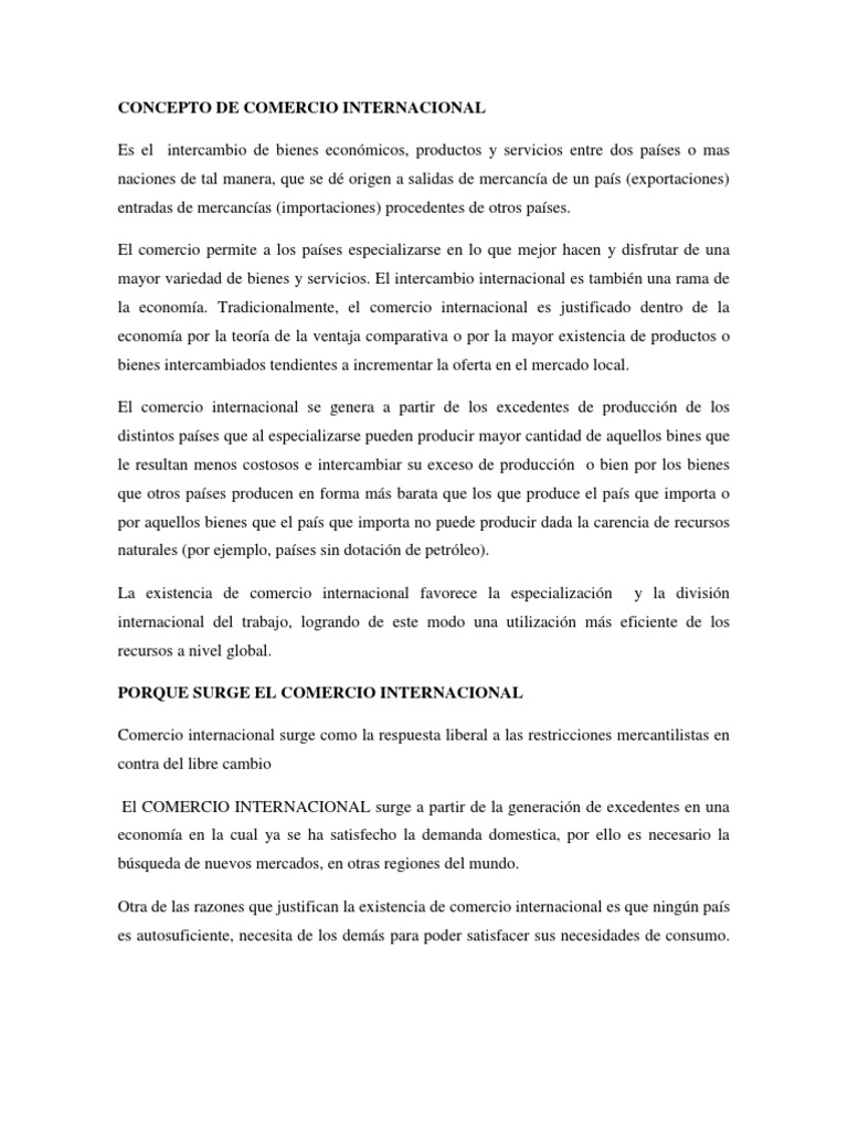 Concepto de Comercio Internacional | PDF | Comercio | El comercio ...