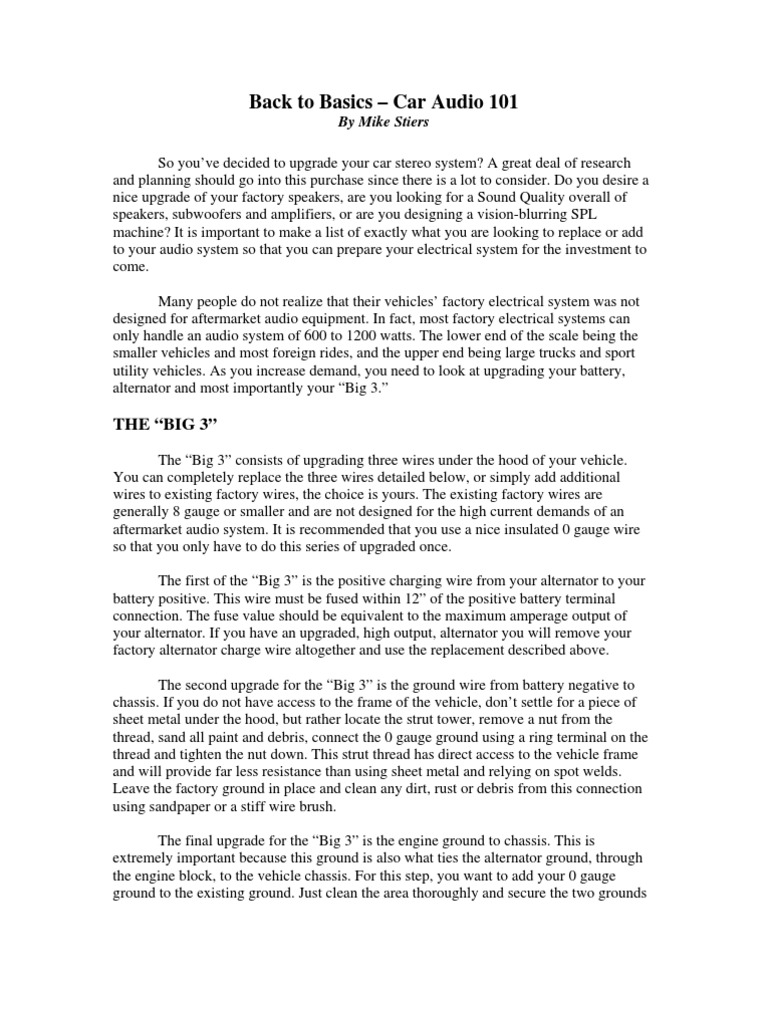 Back To Basics - Car Audio 101 - Battery and Altenator | PDF ...