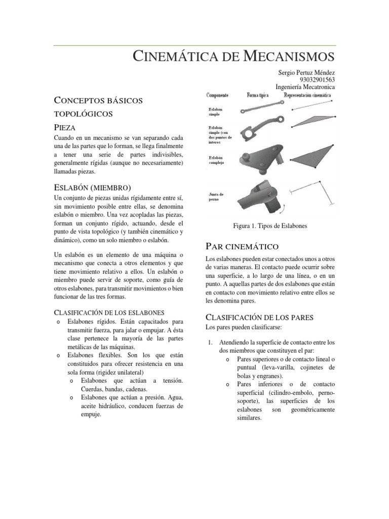 Clasificación de Eslabones y Pares Cinemáticos | PDF | Cinemática ...