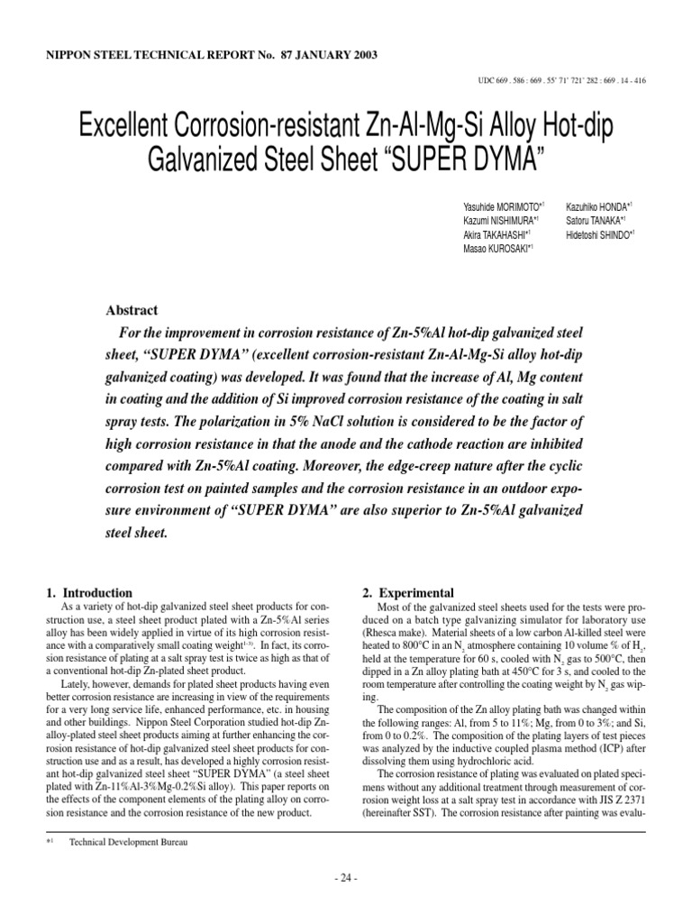 Excellent Corrosion-Resistant Zn-Al-Mg-Si Alloy Hot-Dip Galvanized ...