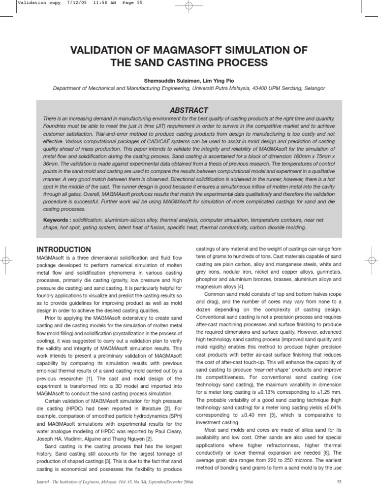 Validation of Magmasoft Simulation of The Sand Casting Process | PDF ...