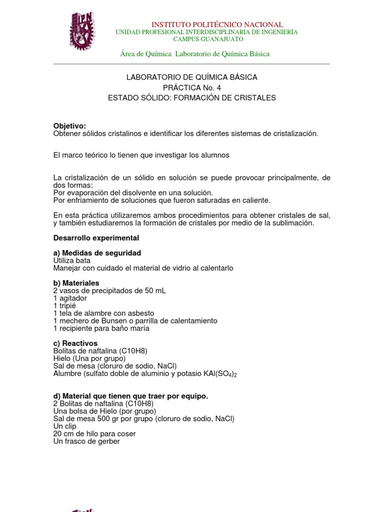 Practica 4 Edo Solido | PDF | Cristalización | sal
