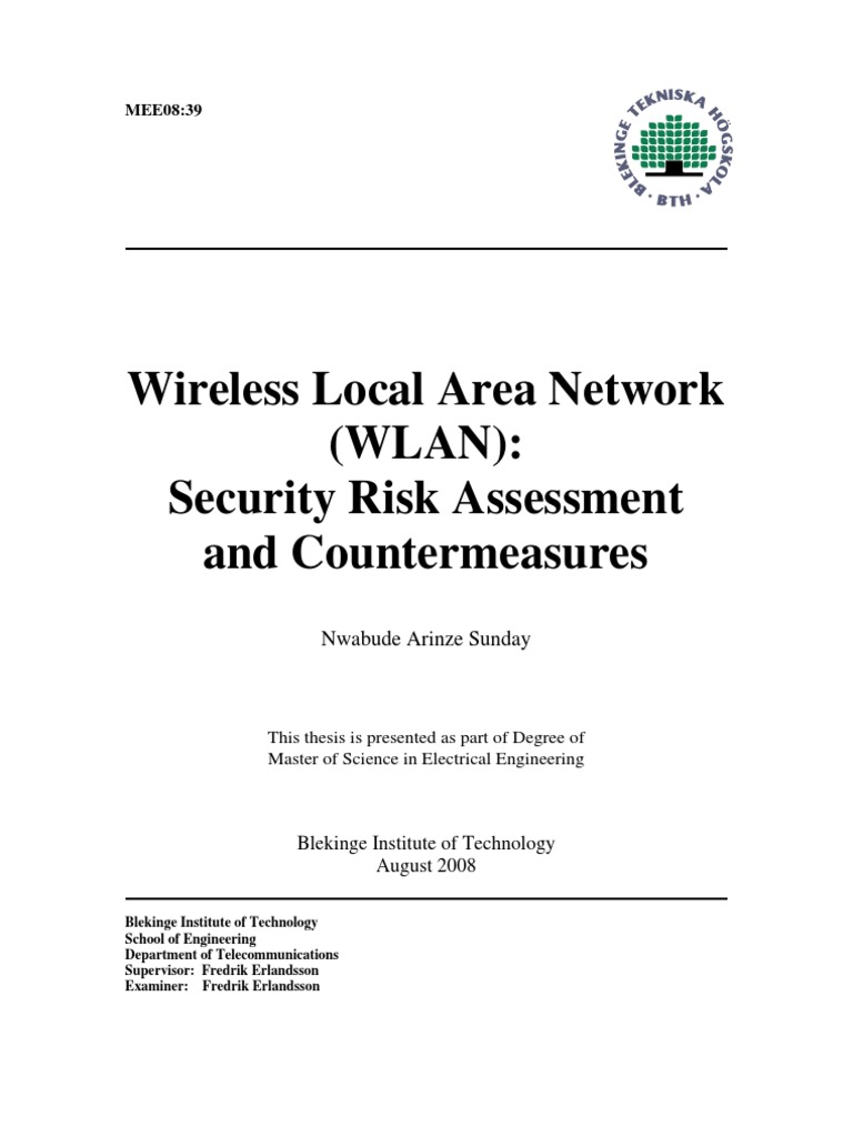Wlan Security Risk Assessment And Countermeasures Pdf Ieee 802 11 Wireless Lan