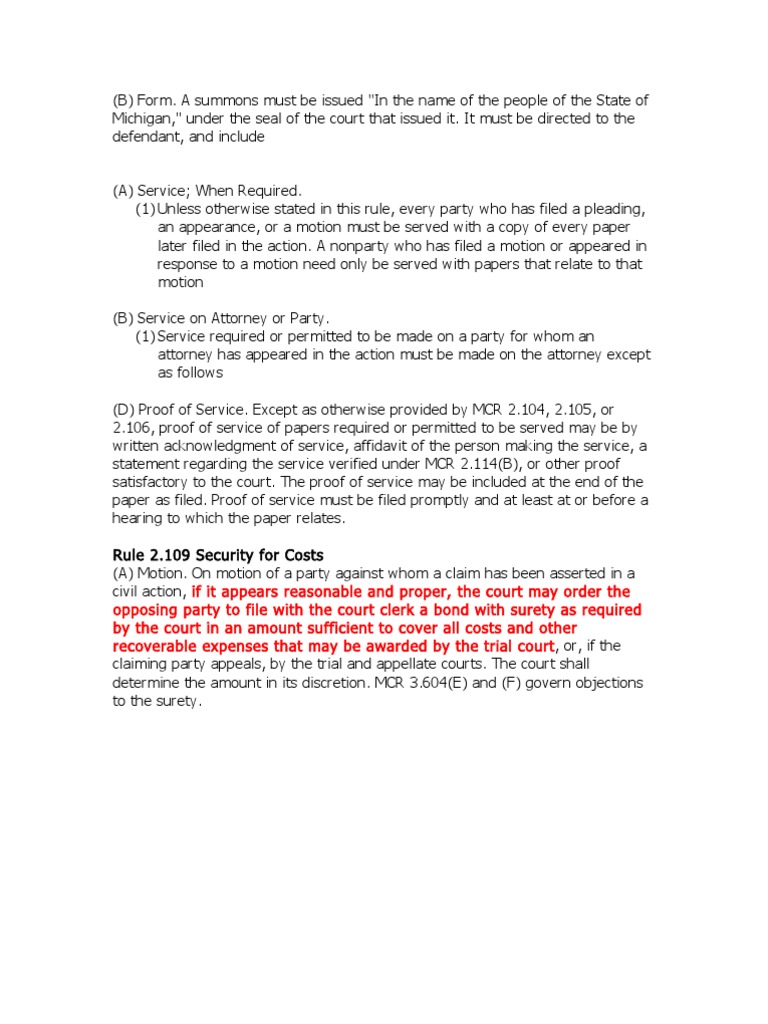 Michigan Civil Procedure Service Rules | PDF | Pleading | Deed
