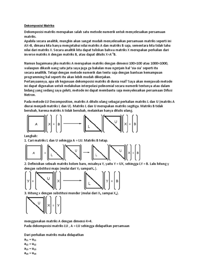 Dekomposisi Matriks Dengan Metode Doolittle | PDF
