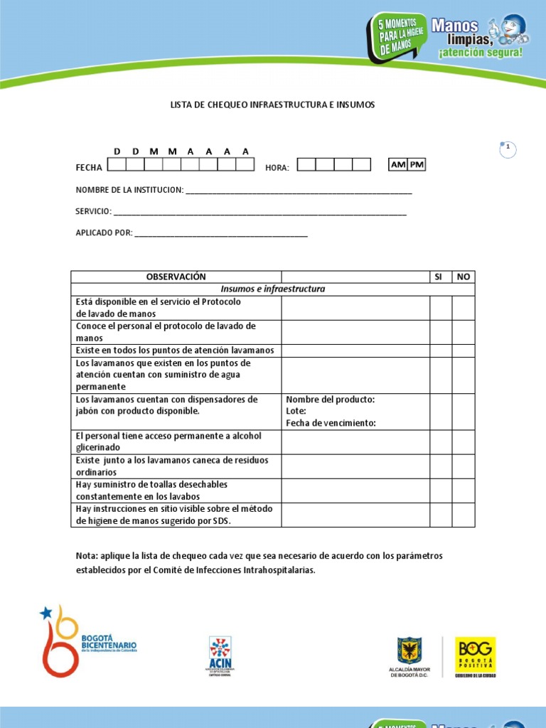 Lista de Chequeo Lavado de Manos | PDF | Lavado de manos | Salud y ...