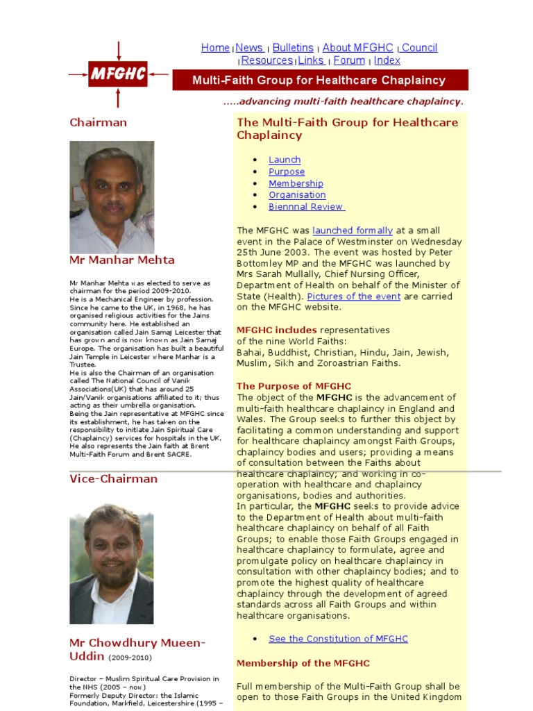 Dr. Manhar Mistry: MFGHC Leadership | PDF | Chaplain | Health Care